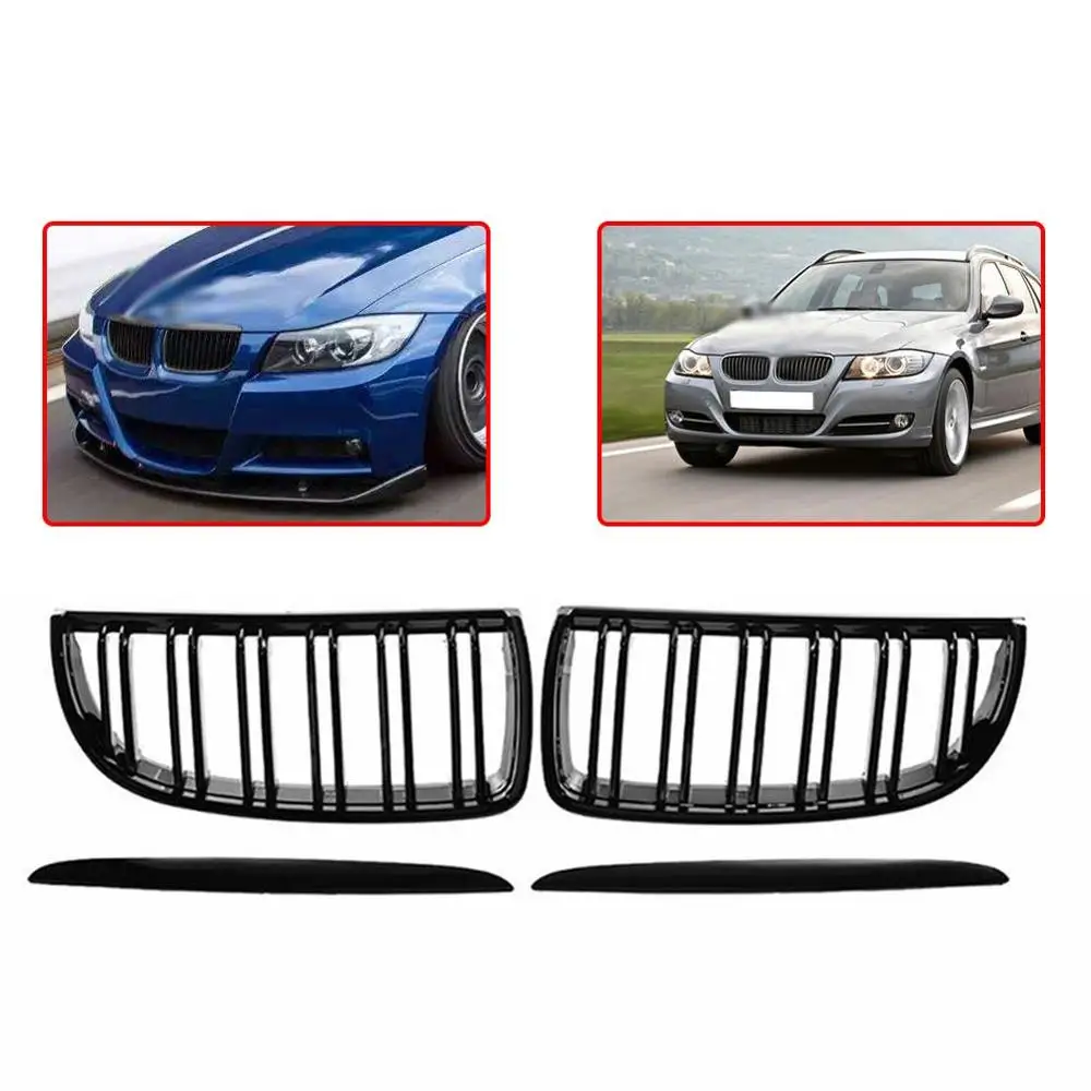 2PCS Dual Slat Front Grill Grille For BMW 3 Series E90 E91 2005 2007 ...