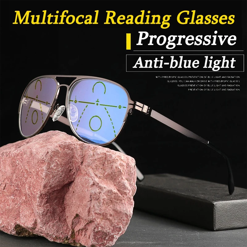Titanium Alloy Anti-blue Progressive Multifocal Reading Glasses Smart ...