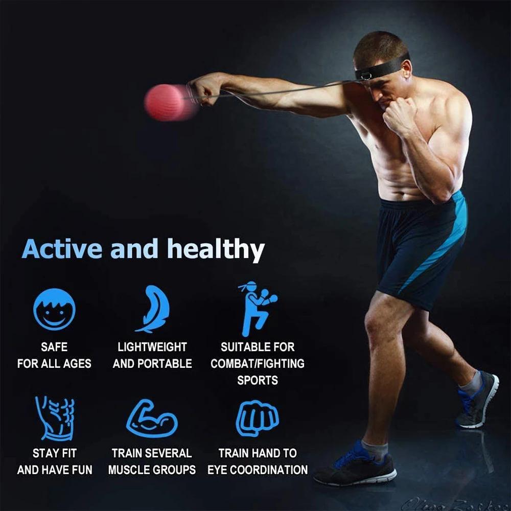 01-Tennis-Rouge - Balle réflexe de boxe, bandeau réglable, balles de ...