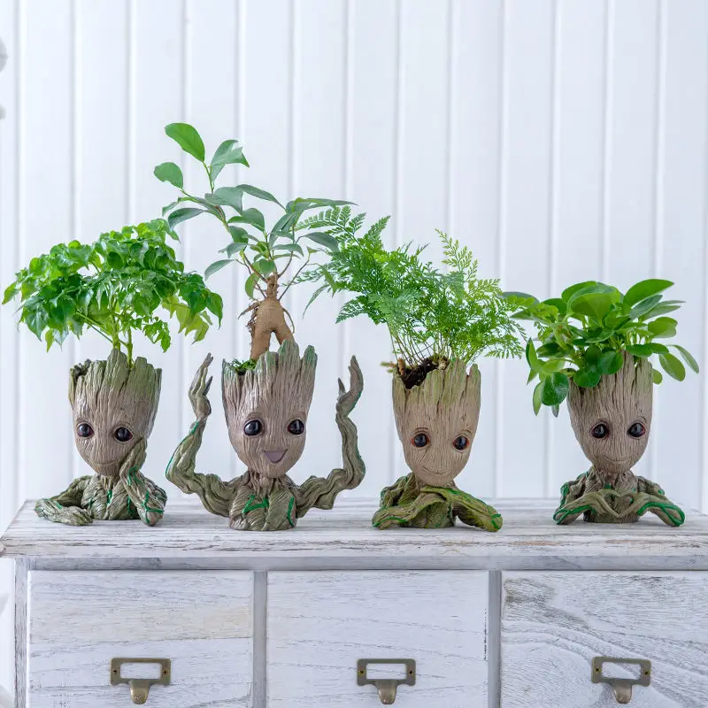 Cartoon Baby Groot Flower Pot Tree Man Planter Action Figures Model Toy ...
