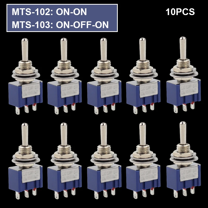 10pc/lot Blue Red Mini Mts-102 3-pin Spdt On-on 6a 125vac Miniature ...