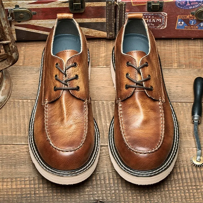 Vintage-Mens-Business-Work-Genuine-Leather-Dress-Shoes-Lace-Up-Round ...