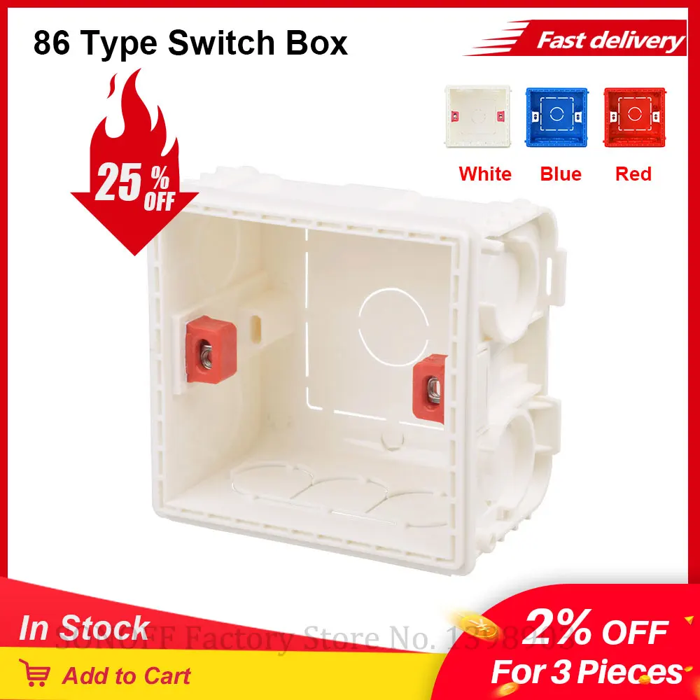 86 Type Switch Box Wall Cassette Mounting Box White Red Blue Switch Box ...