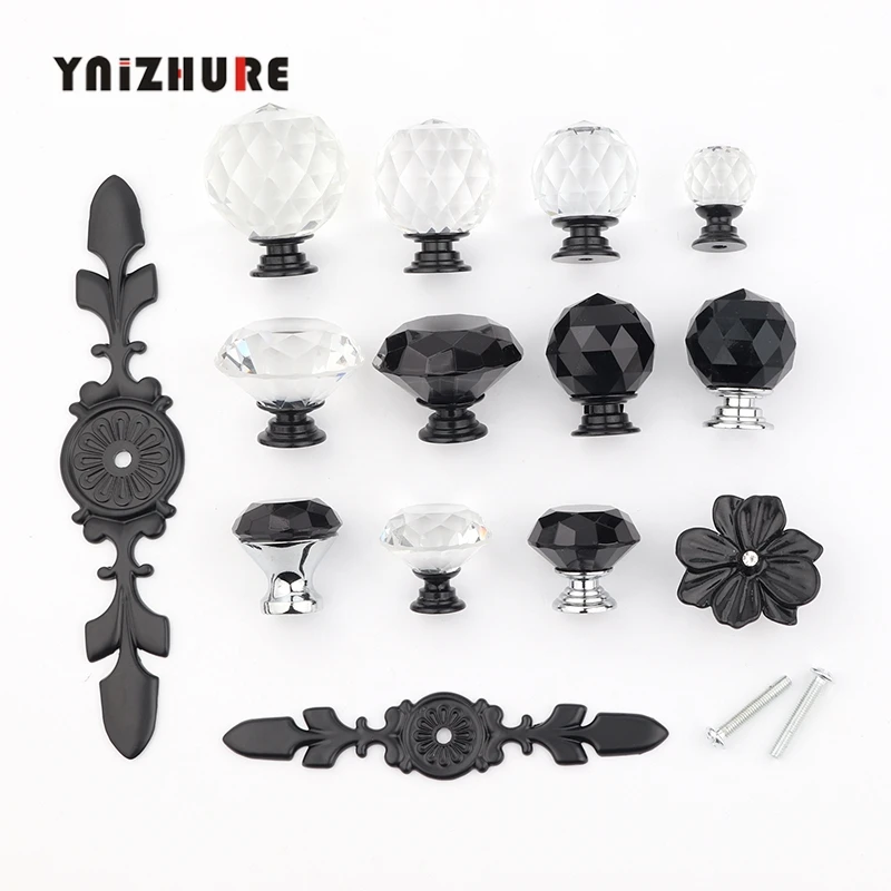 New-Black-Diamond-Shape-Brand-Design-Crystal-Glass-Knobs-Cupboard ...