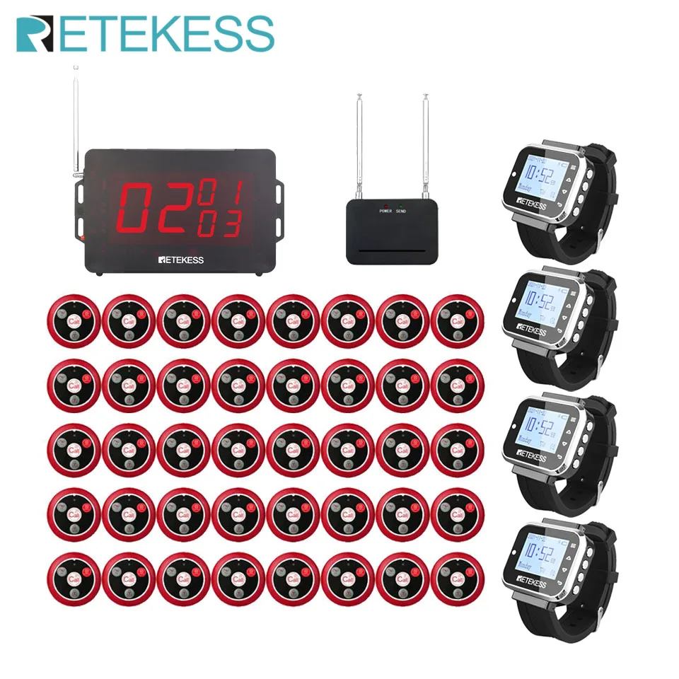 Retekess Wireless Pager Restaurant Calling System Host + 4 TD110 Watch ...