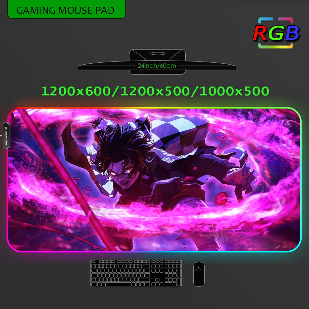 Demon Slayer 애니메이션 Rgb 데스크 매트, 백라이트 포함, 게임용 매트, 롱 패드, Pc, 게이머 액세서리, 레드 ...