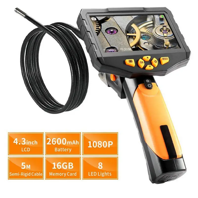 4.3" Lcd Digital Hd Snake Camera 7.6mm Drain Pipe Inspection Endoscope ...