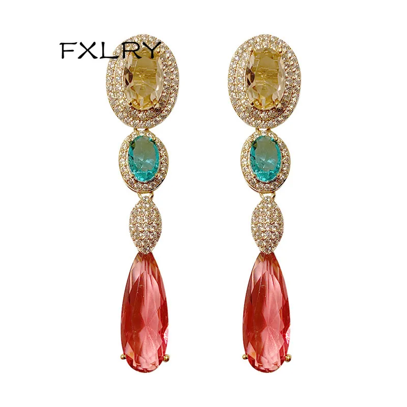 FXLRY-New-vintage-Colorful-zircon-stitching-long-earring-for-women ...