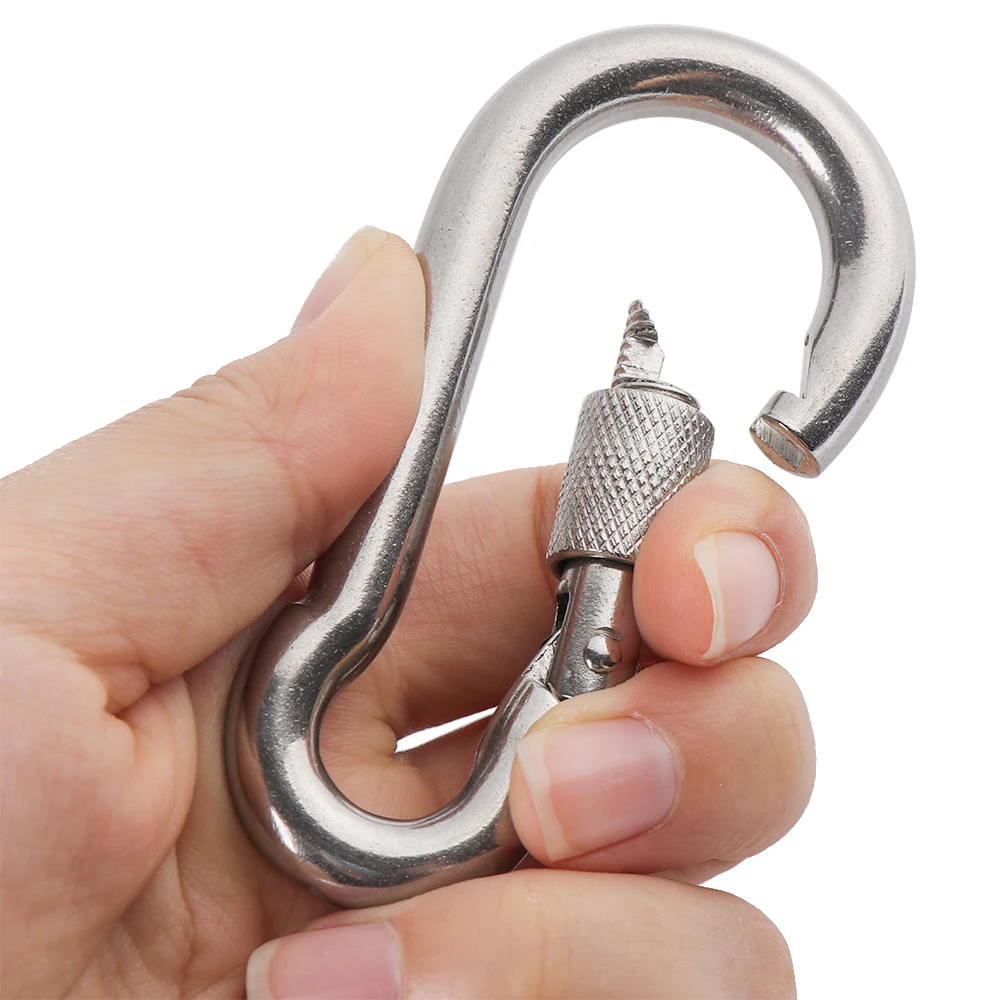 M4~M12 304 Silver Stainless Steel Lock Ring Safety Snap Hook Carabiner ...