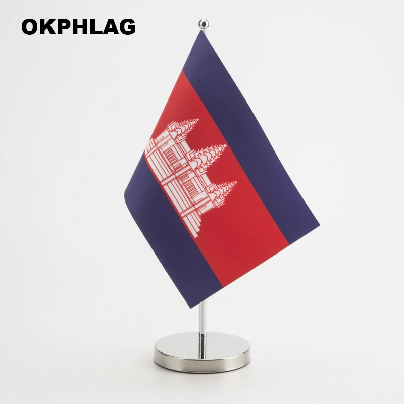 Kambodscha-b-ro-tisch-Flagge-mit-Edelstahl-fahnenmast-basis-land-banner ...