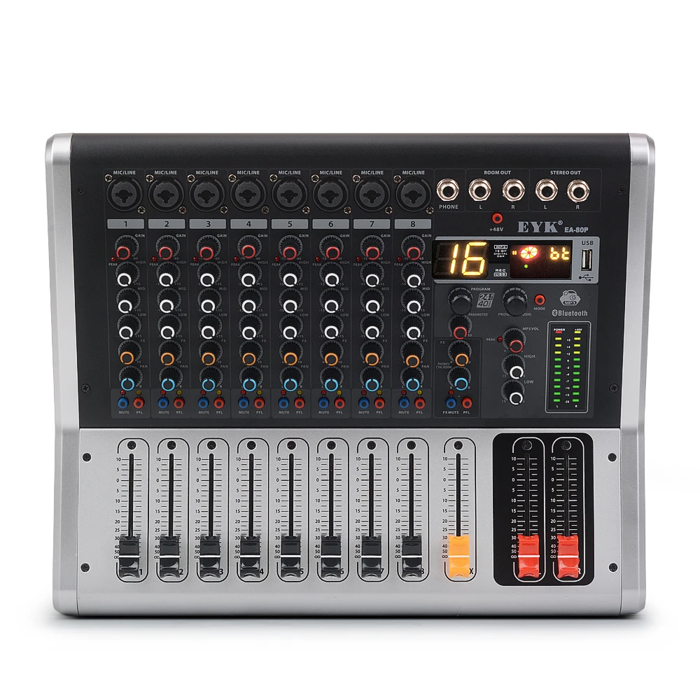 EYK EA80P 8 Channels Mixing Console with 2 x 150 Watts / 4 Ohms Power ...