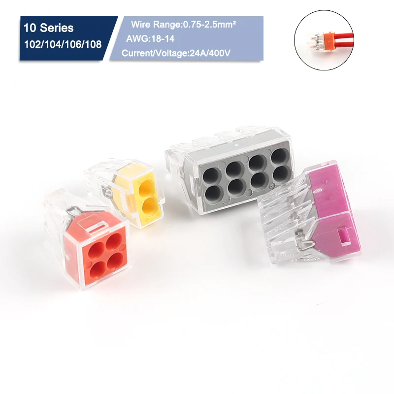 10 PCS Quick Push in Universal Compact Wire Connectors 2/4/6/8 Pin ...