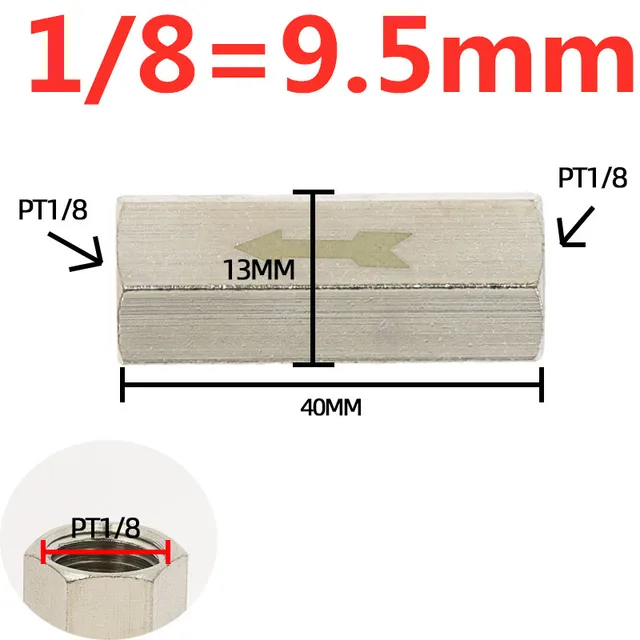 Pneumatic Check Valve Hexagonal Copper Nickel Plated Male Female thread ...
