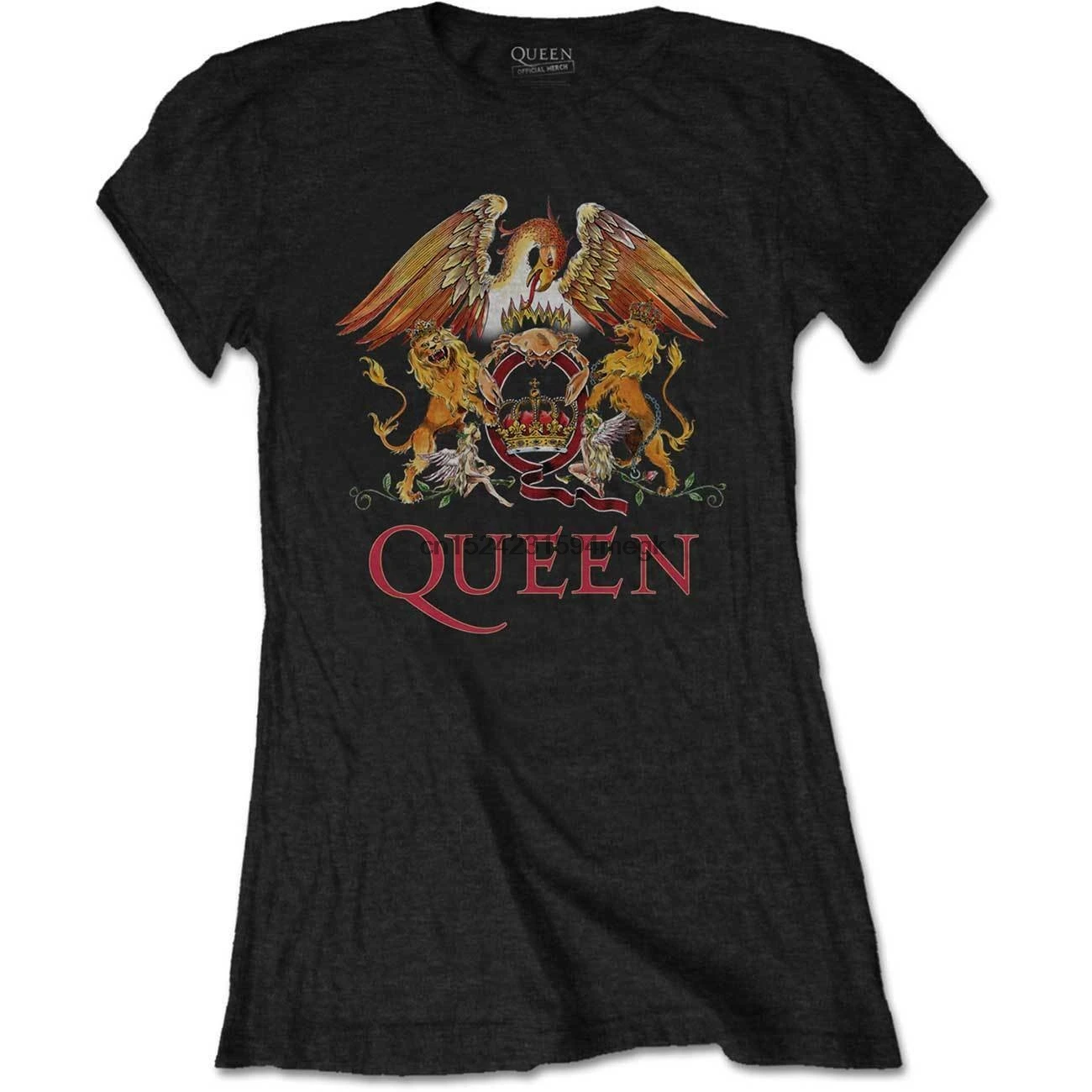 Ladies Queen Crest Freddie Mercury Brian May Official Tee T Shirt ...