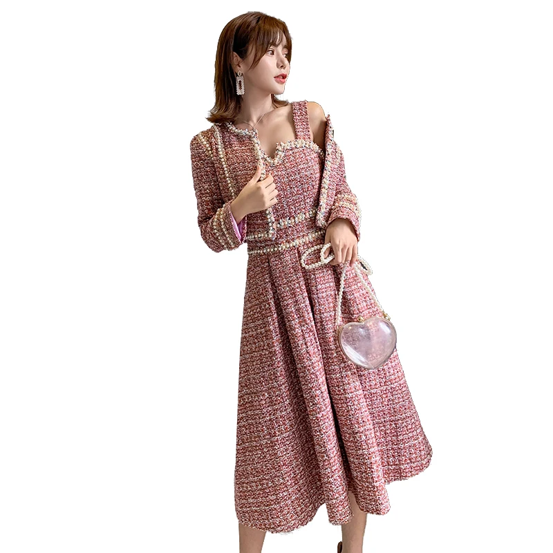 Fall-Winter-Tweed-Wool-Two-Piece-Set-Women-Elegant-Thick-Short-Jacket ...