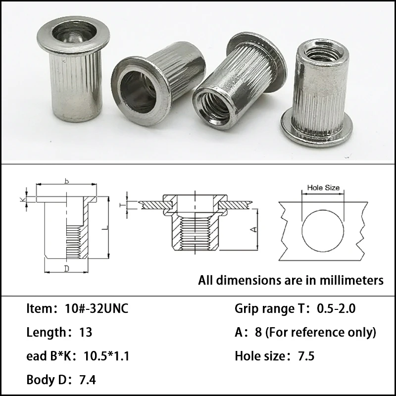 Fasteners & Hardware Threaded Inserts Splined Nutsert Rivnut Riv Nut Nutserts 316 Stainless ...
