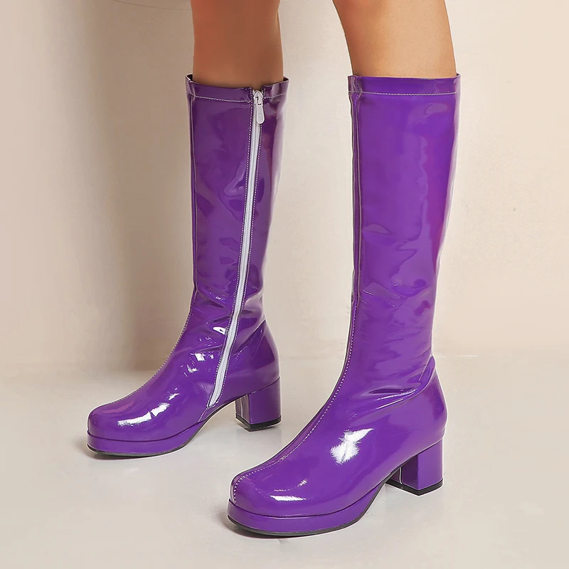Imperme-vel-patente-couro-joelho-botas-altas-para-as-mulheres-Hot ...