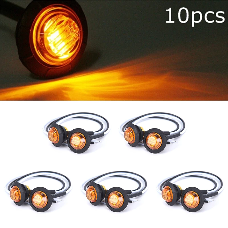 Hot 10PCS Mini 12 / 24V 1'' Round Amber LED Light Front Rear Side ...