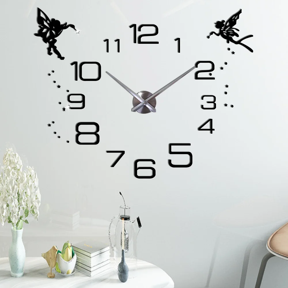Large-Wall-Clock-Modern-Design-Silent-DIY-Acrylic-Self-adhesive-Angel ...