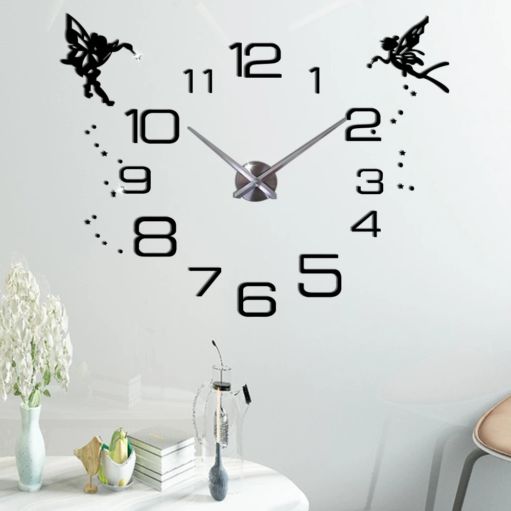 Large Wall Clock Modern Design Silent DIY Acrylic Self adhesive Angel ...