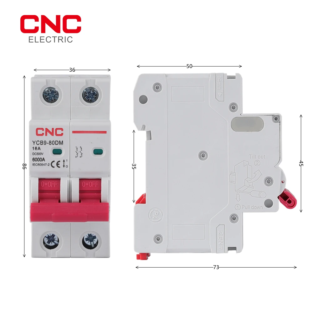 Cnc Ycb9-80Dm 2P Dc Mcb 6Ka 500V Mini Ciruprer 16A 20A 25A 32A 40A 50A Pv Rendszerhez – FIXO.hu