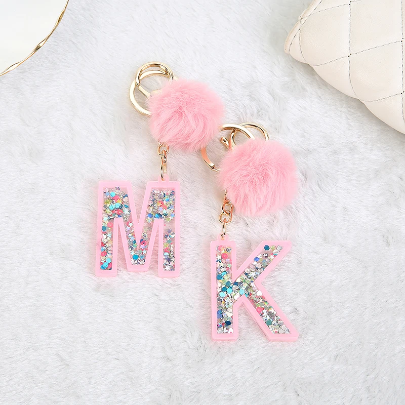 1PC Women Keychains 26 Glitter Hollowed-out Words Handbag English ...