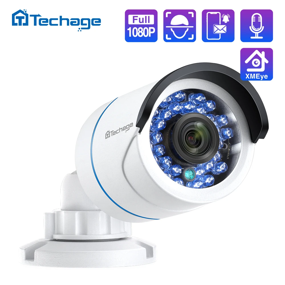 Techage H.265 1080p 48v Poe Ip Camera 2mp Audio Microphone Ir Outdoor ...