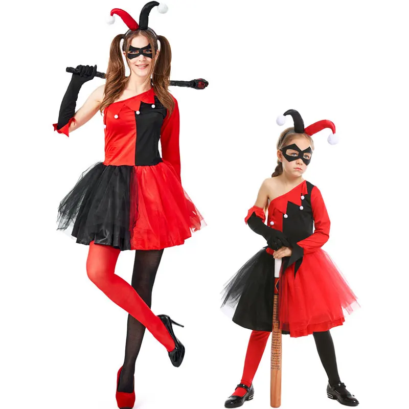 Umorden Red Black Clown Joker Costume Harley Quinn Cosplay for Teen ...