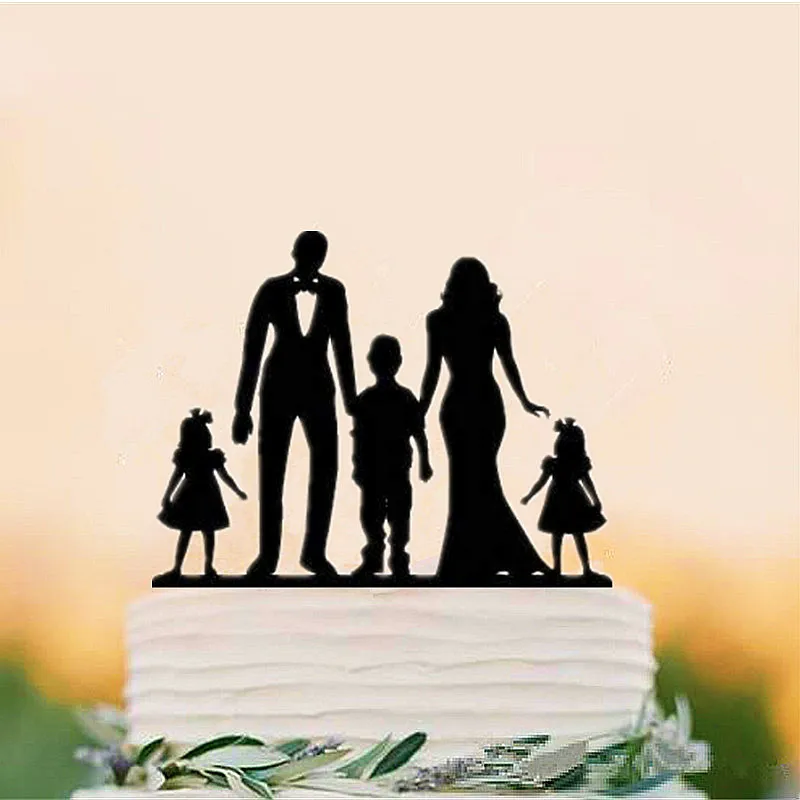 groom kissing brides hand cake topper holding hands family silhouette ...