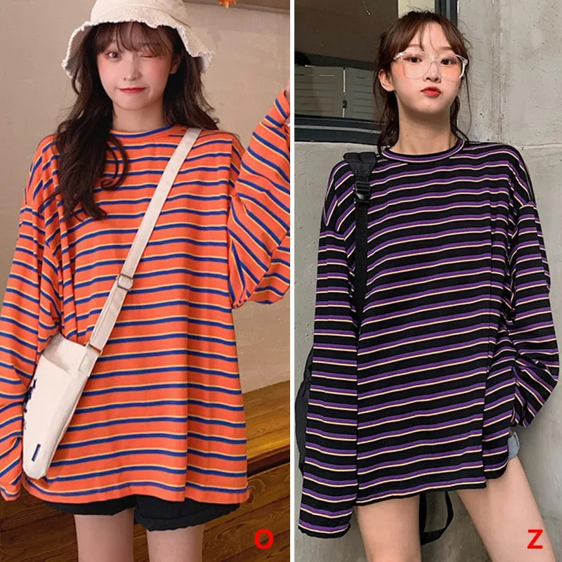 Camiseta Preppy de manga larga a rayas para mujer, remera Vintage ...