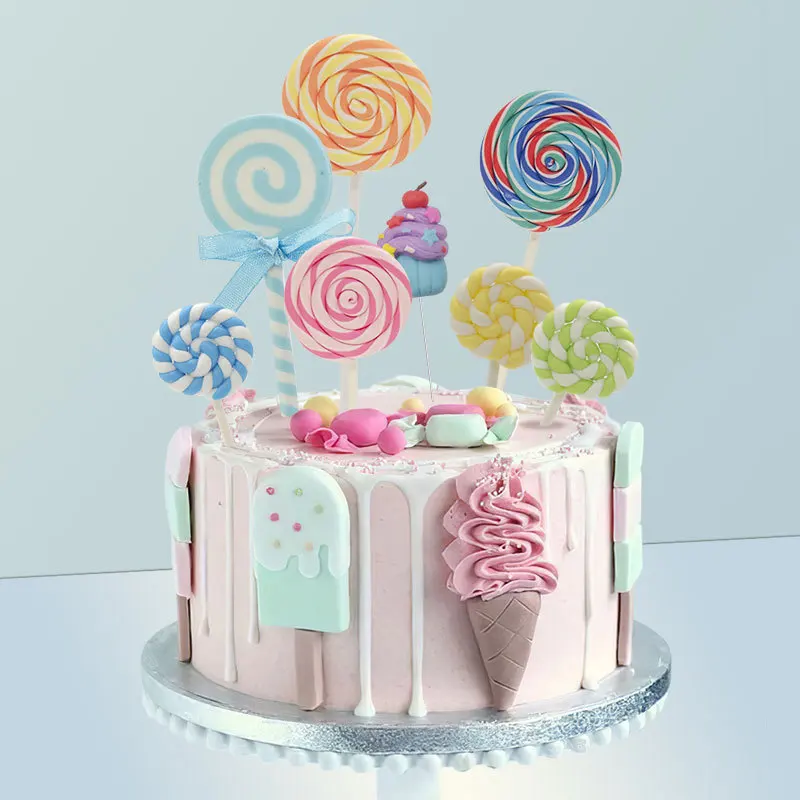 Creative Lollipop Cake Topper Happy Birthday Party Decor Kids Boy Girl ...
