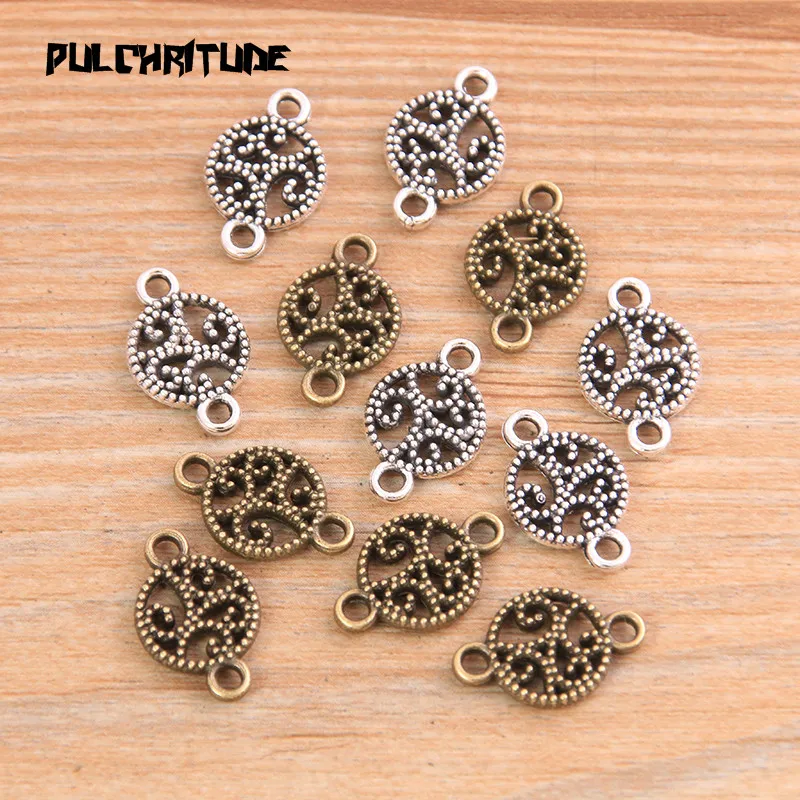 20PCS 11*17mm Hollow Round Flower Connectors Two Color Plated Pendants ...