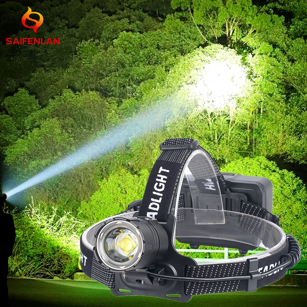 Linterna frontal potente para caza y pesca, luz Led con USB, Zoom ...