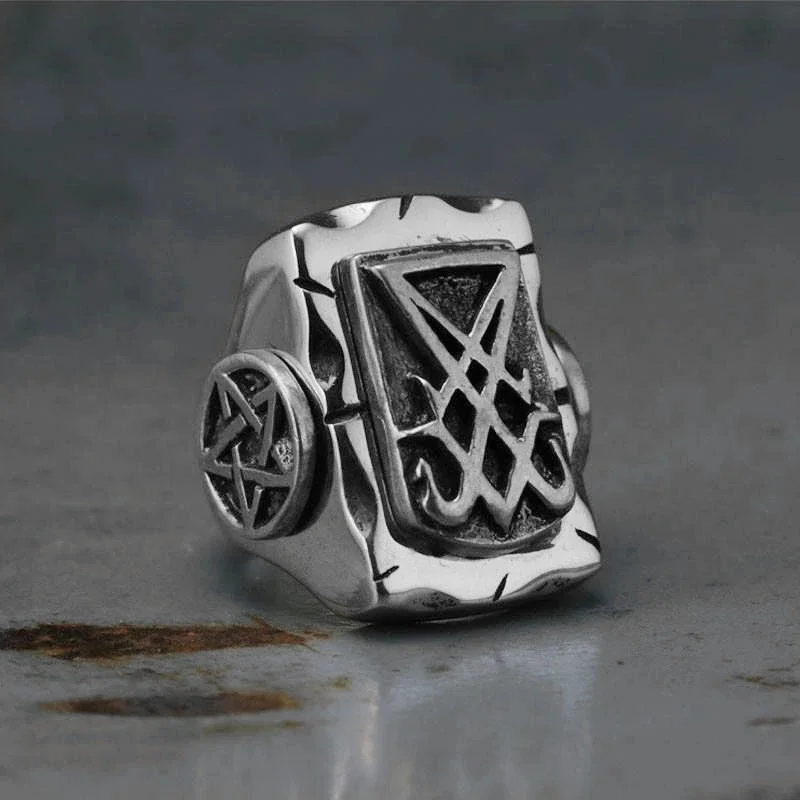Eyhimd Vintage Sigil Lucifer Biker Ring 316l Stainless Steel Baphomet ...