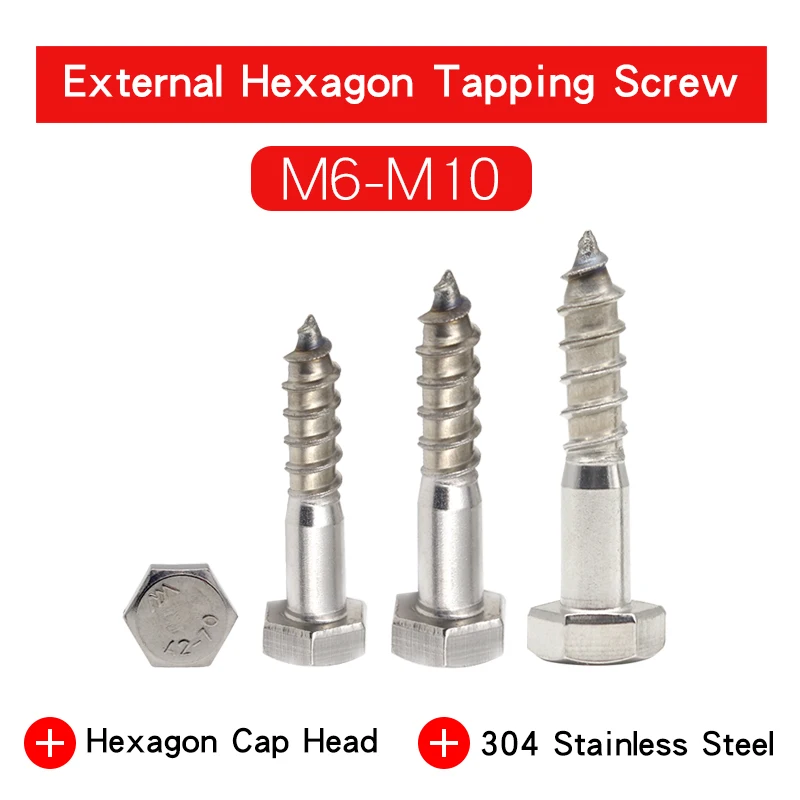 2-10 PCS External Hex Head Self Tapping Screw M6 M8 M10 304 Stainless ...