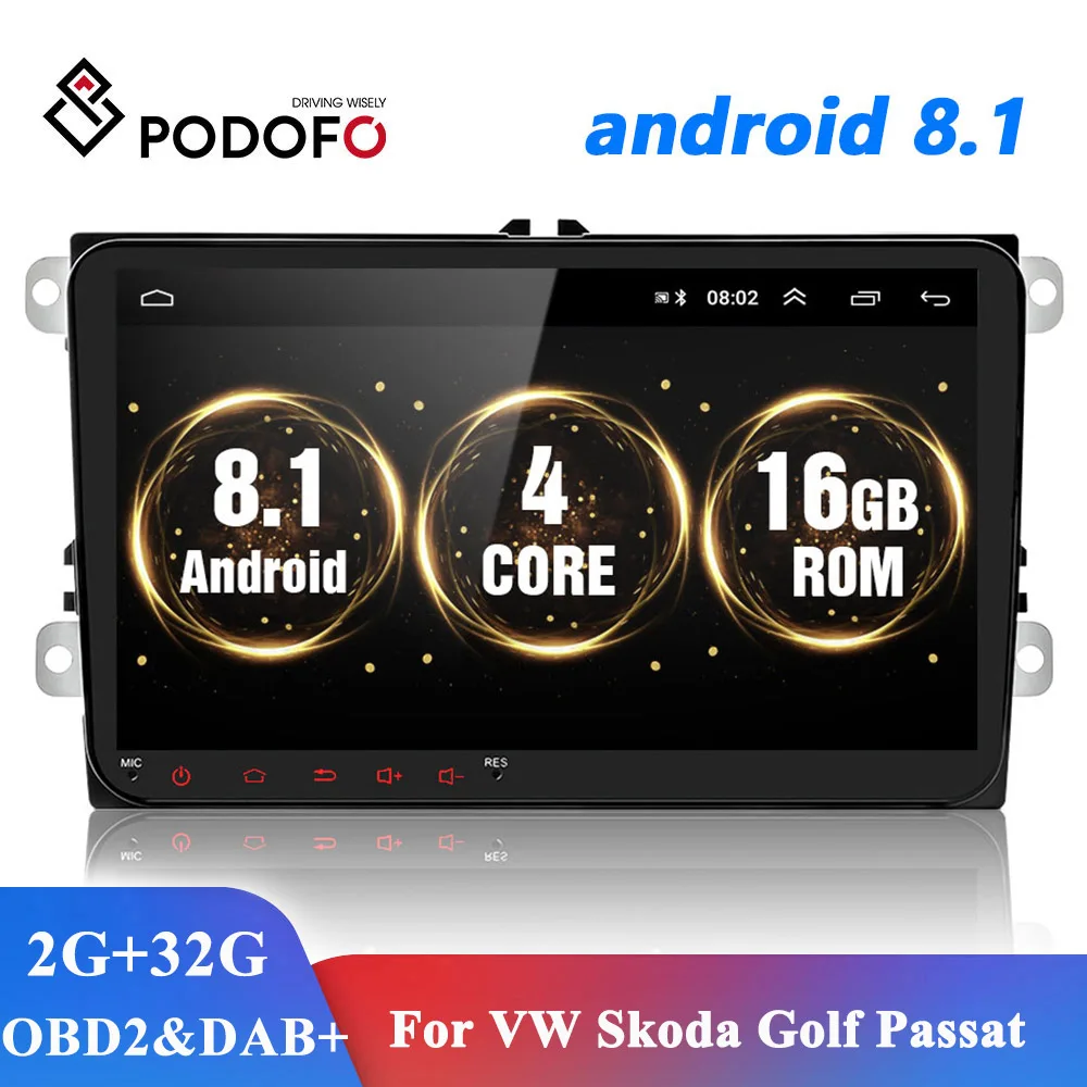 Podofo central multimídia automotiva para vw, volkswagem, golf, polo ...