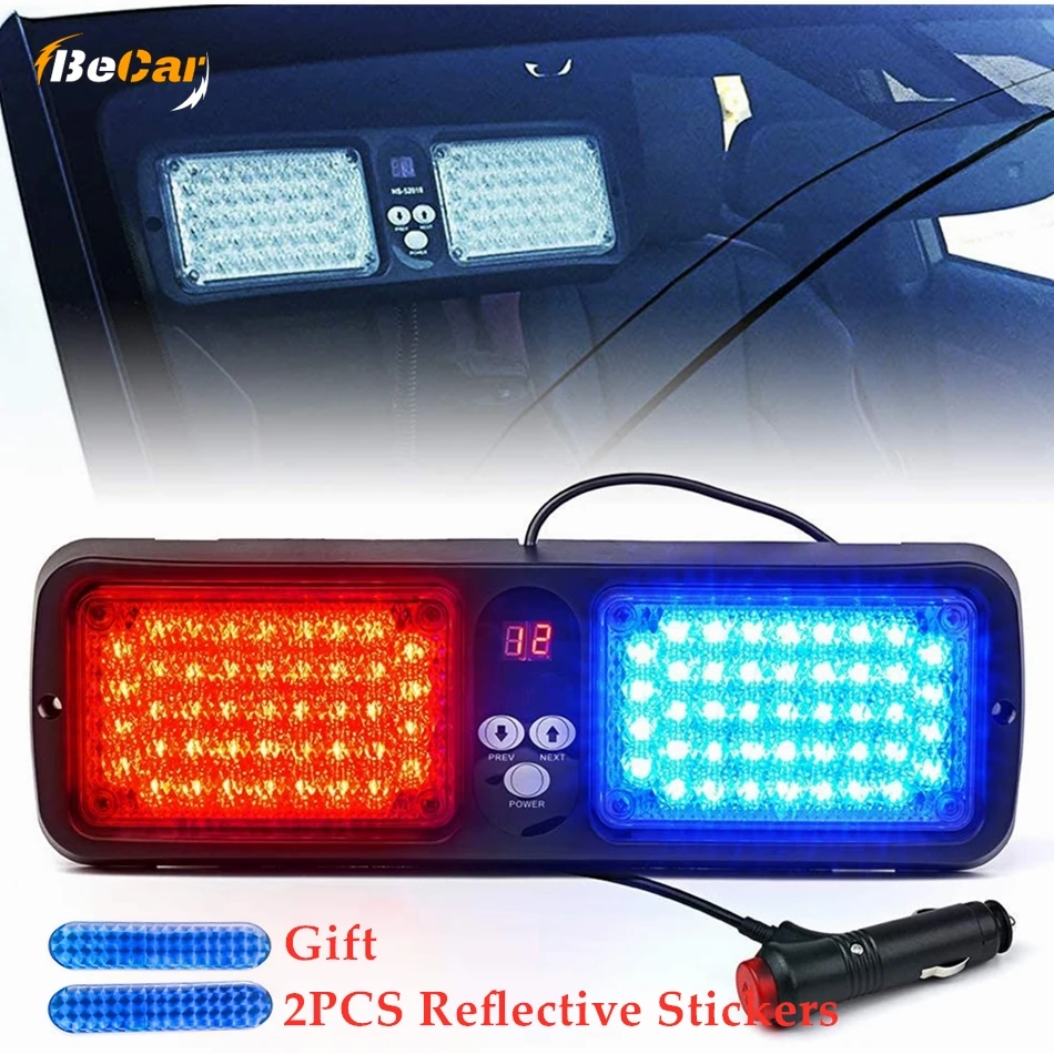 Multicolor 86 Led Sunshield Sun Visor Emergency Strobe Lights 12 Flash ...