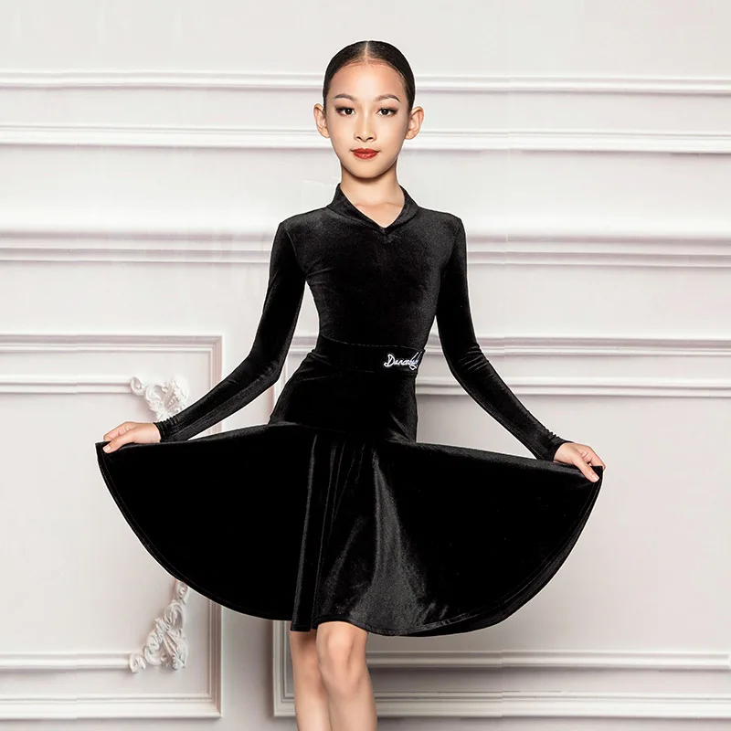 New Latin Dance Clothing Girls Long Sleeve Velvet Practice Clothes ...