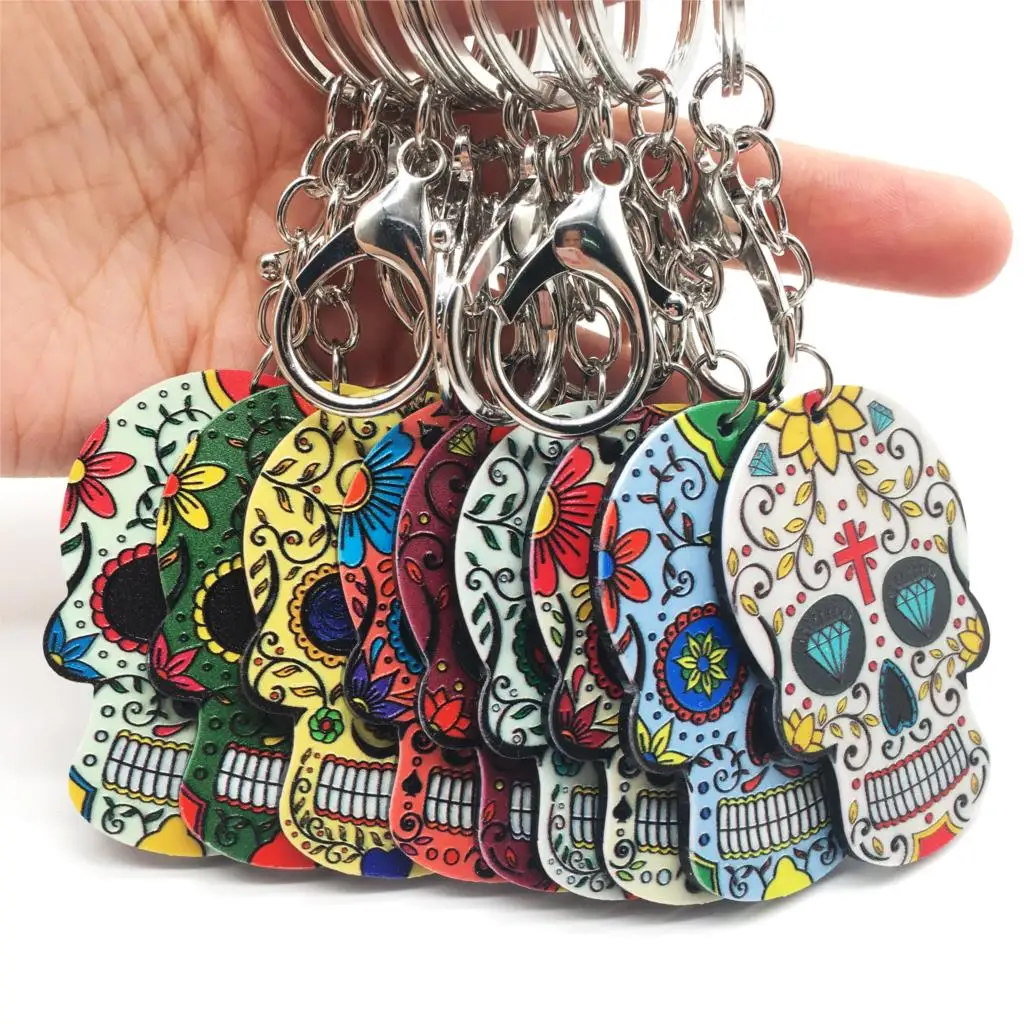 10pcs-lot-Skull-Keychain-Calavera-Mexican-Sugar-Skull-Lobster-Key-Chain ...