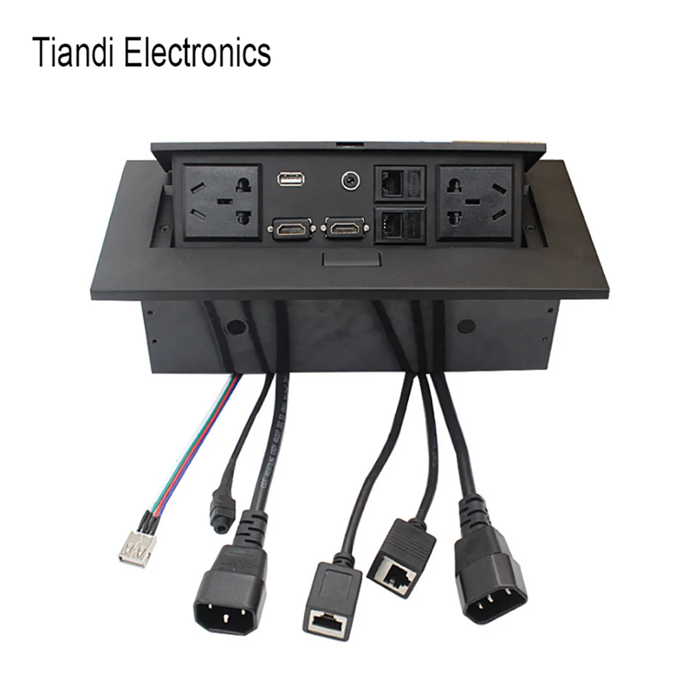 Multimedia USB Data And RJ45 Connect Box Outlet Zinc Alloy Pop Up Black ...