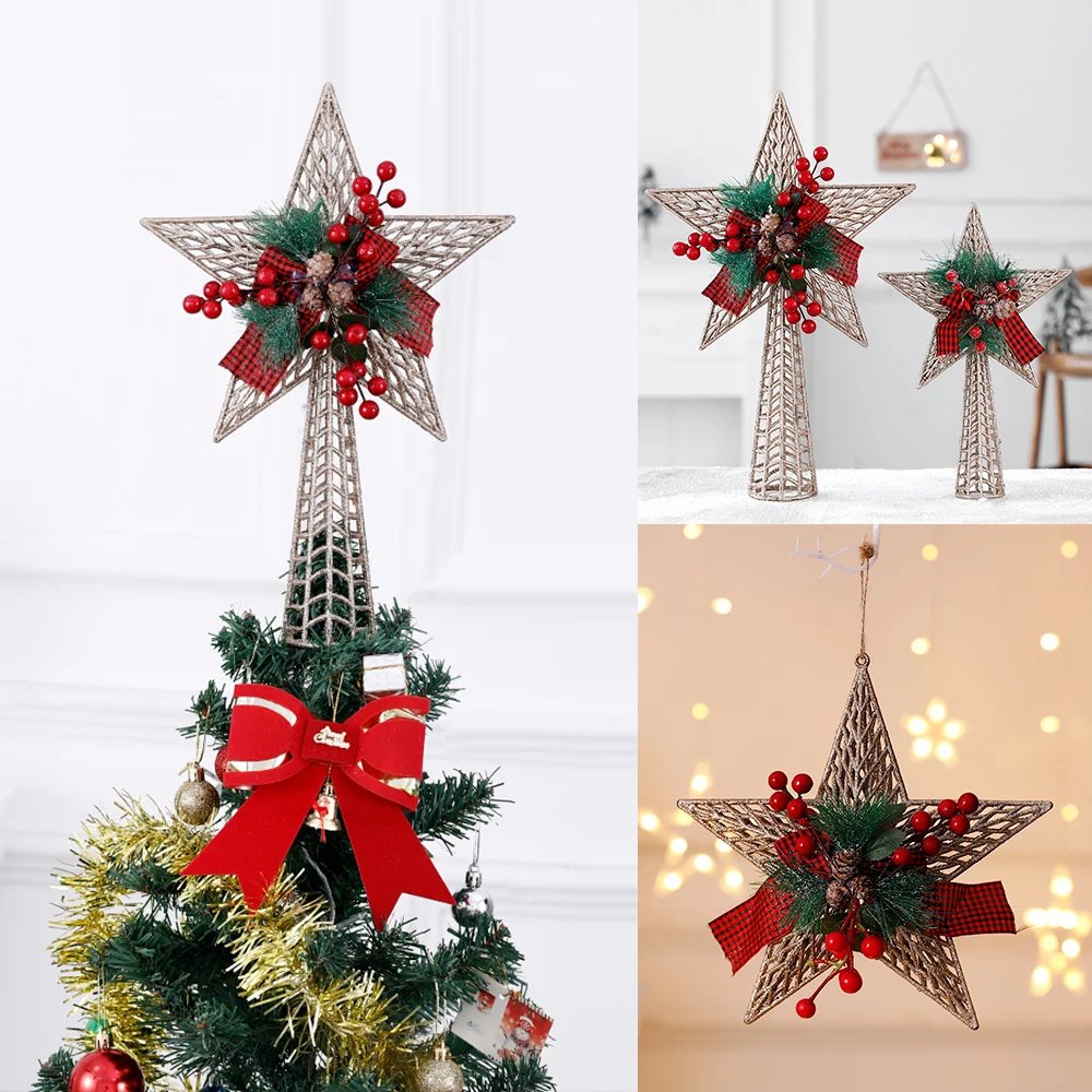 Glitter Christmas Tree Topper Five Pointed Star Ornaments Xmas Tree ...
