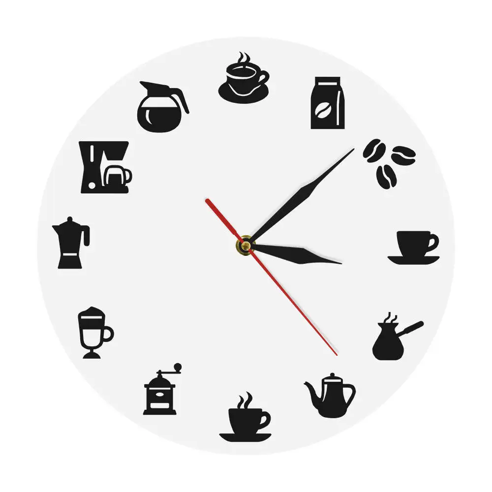 Cafe Mug Wall Art Coffee Bar Club Coffee Beans Cup Wall Clock Coffee ...