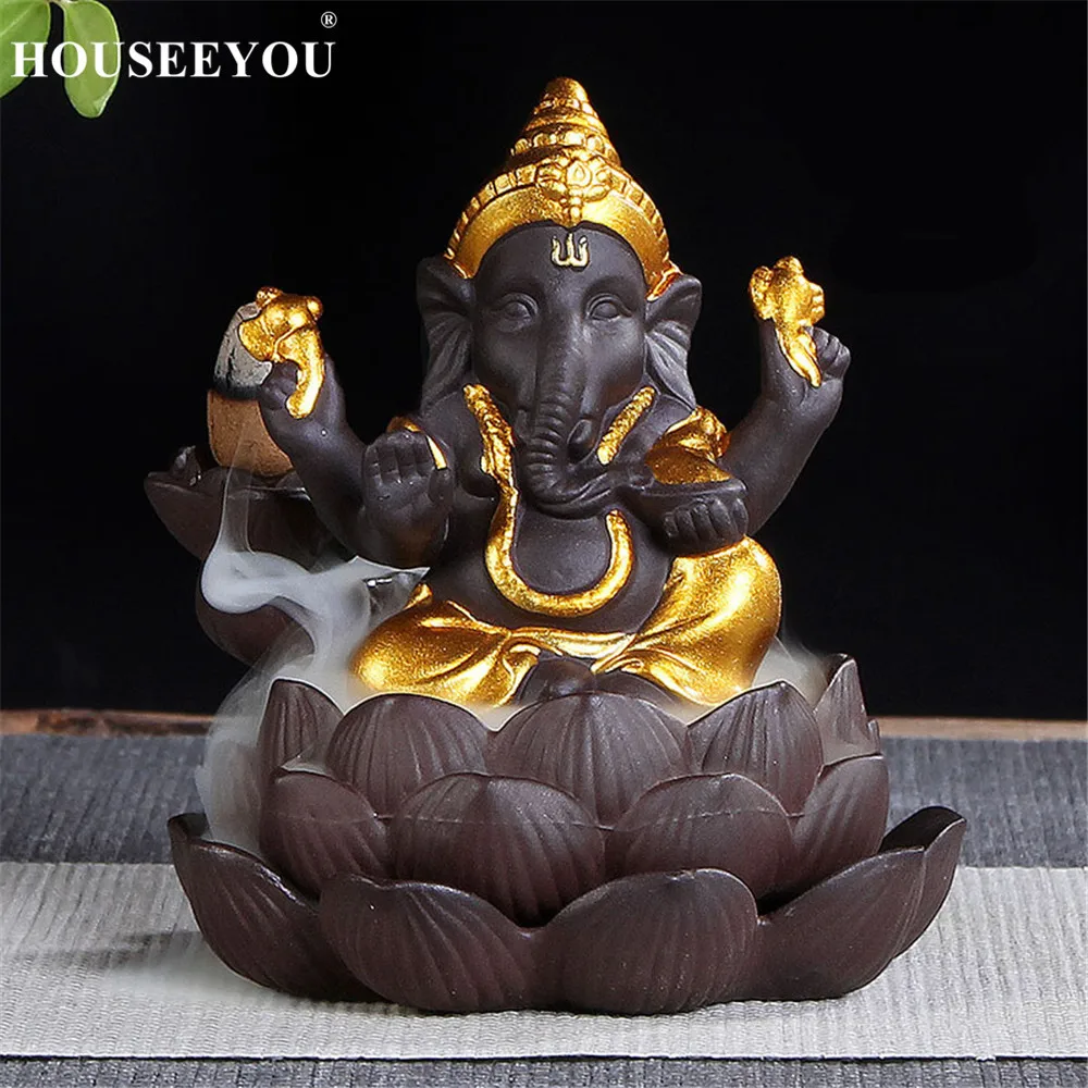 Indian Lord Ganesha Backflow Incense Burner Waterfall Cone Aroma Smoke ...