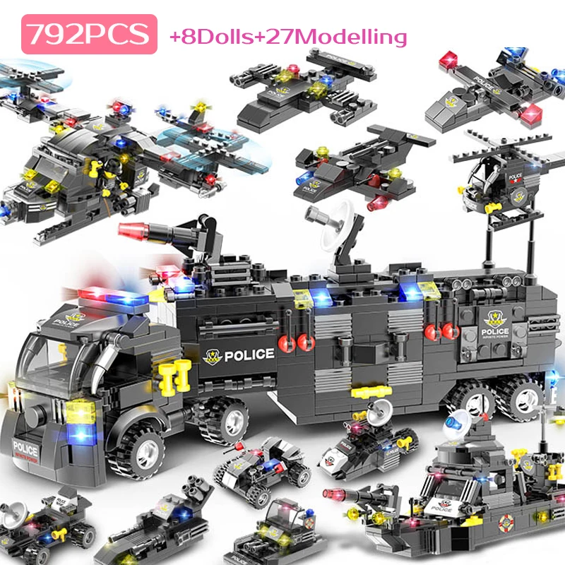 Building Blocks City Police Station Car Truck House Helicopter Blocks ...
