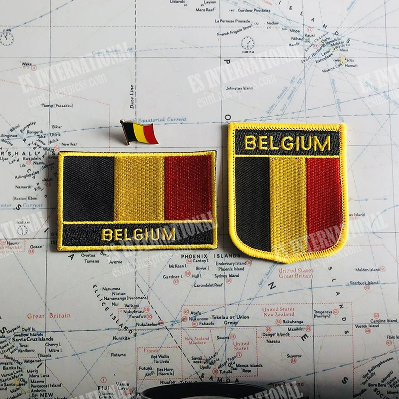 BELGIUM National Flag Embroidery Patches Badge Shield Square Shape Pin One Set On The Cloth ...