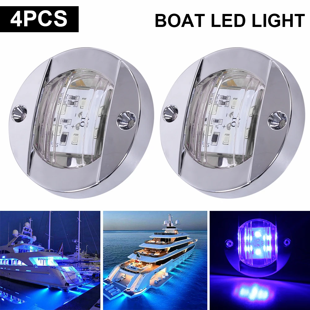 4pcs Dc 12v Marine Boat Transom Led Stern Light Round Stainless Steel ...
