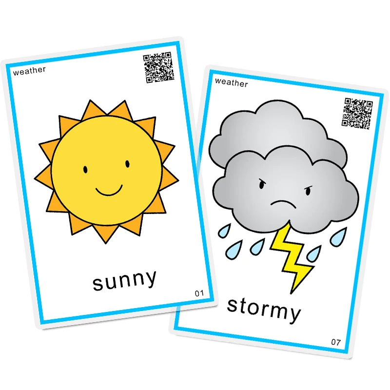 12pcs Baby Word Card Weather Season English Kids Flash Cards Sunny ...