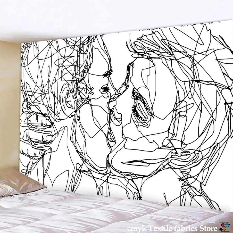 Creative Line Draw Tapestry Wall Hanging Boho Decor Hippie Kiss ...