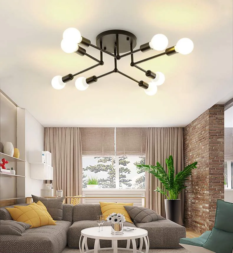 Золотая креативная потолочная лампа в виде ветви, потолочный светильник ...