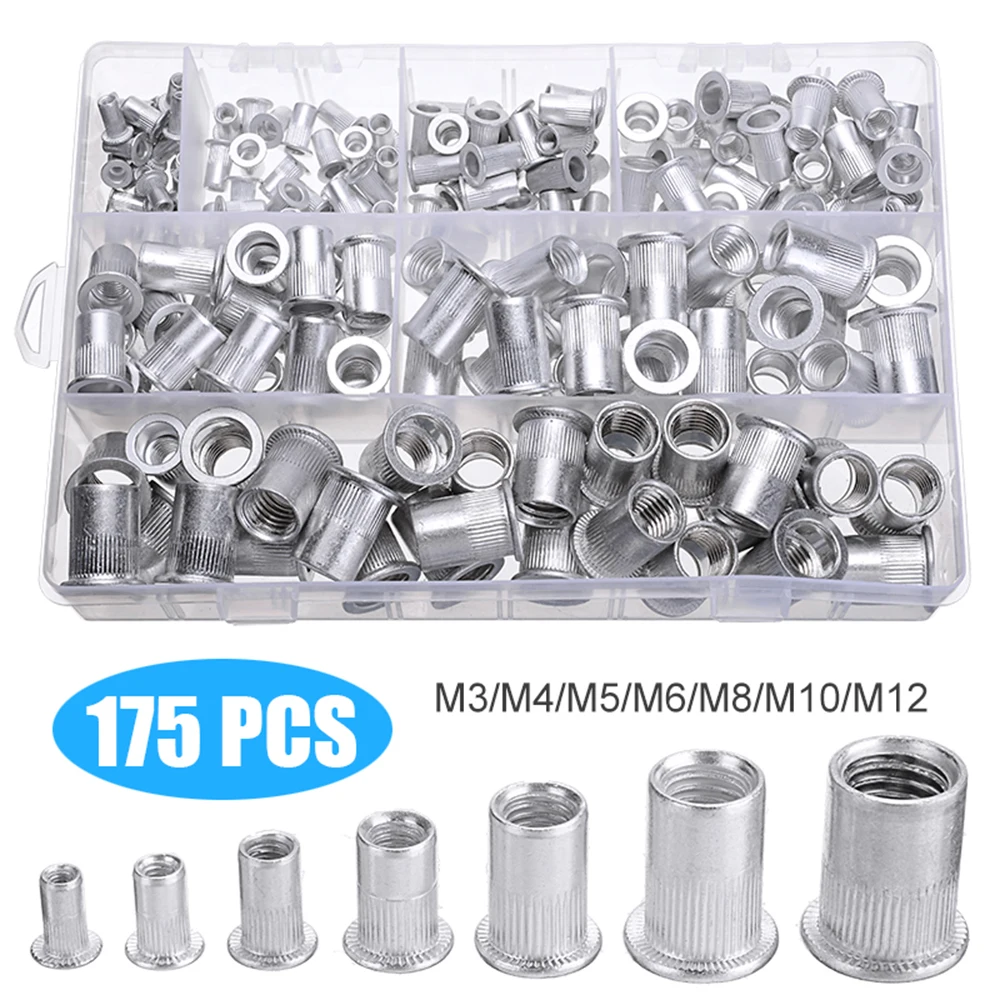 175pcs-aluminum-flat-head-rivet-nut-m3-m4-m5-m6-m8-m10-m12-rivnut ...